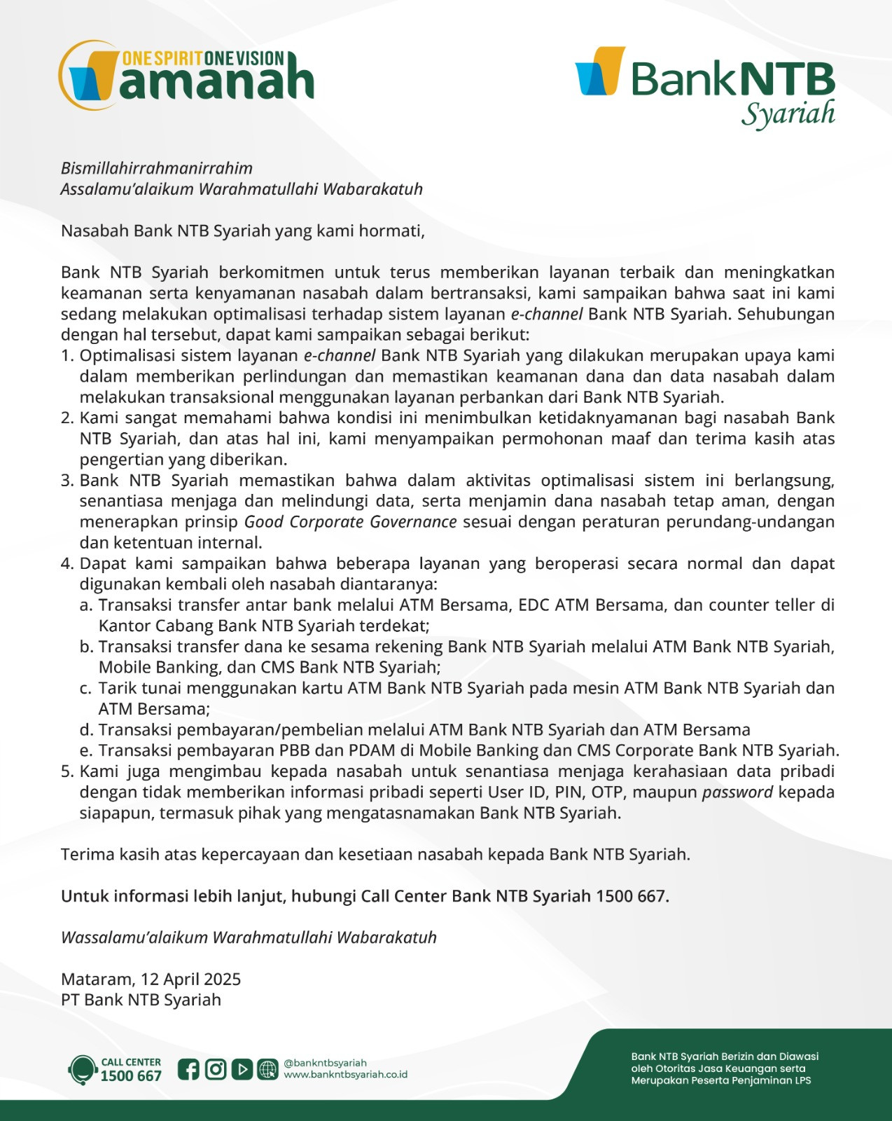 PT Bank NTB Syariah - Menebar Berkah, Membangun Kepercayaan